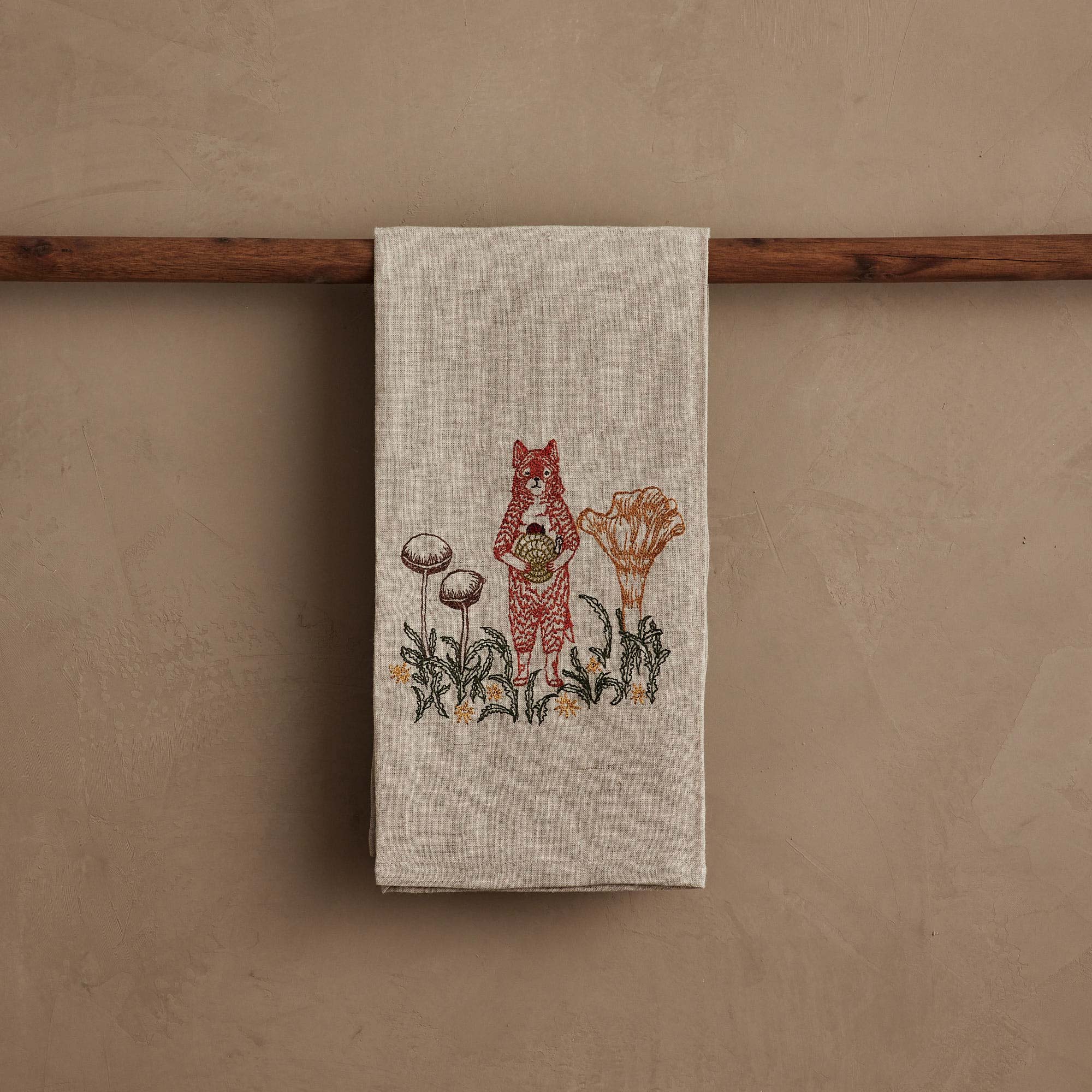 Fox with Mushrooms Tea Towel | Coral & Tusk